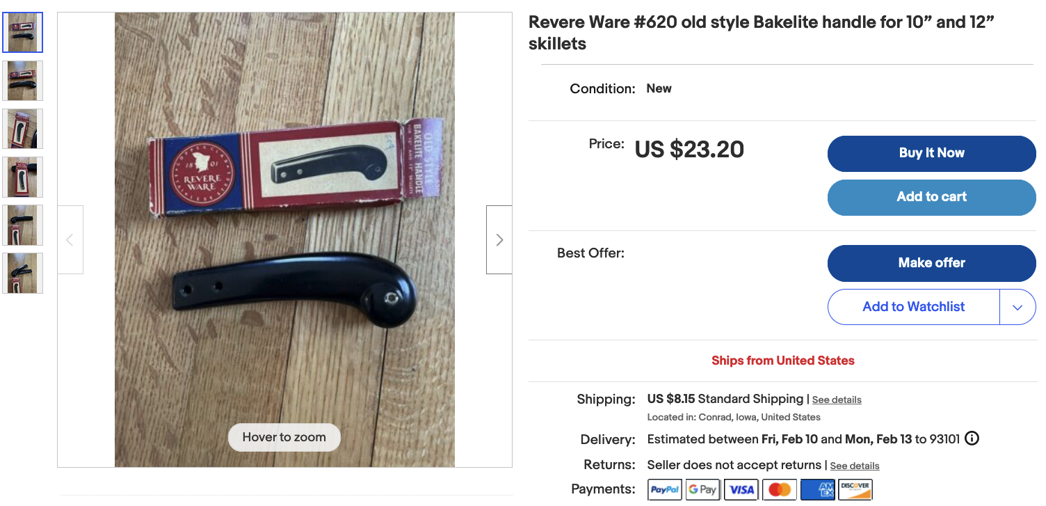 Old style handle on eBay - Revere Ware Parts