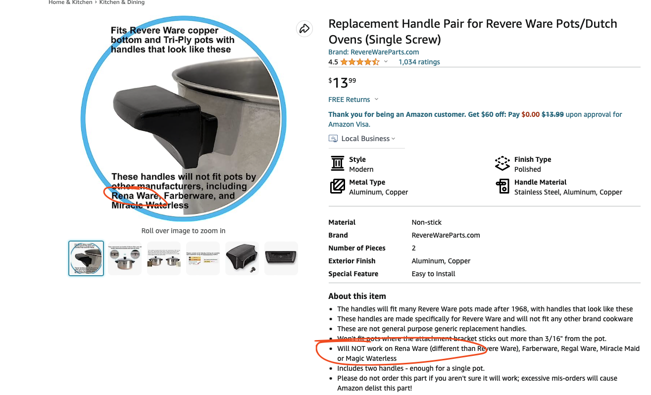 You've got to love Amazon customers - Revere Ware Parts