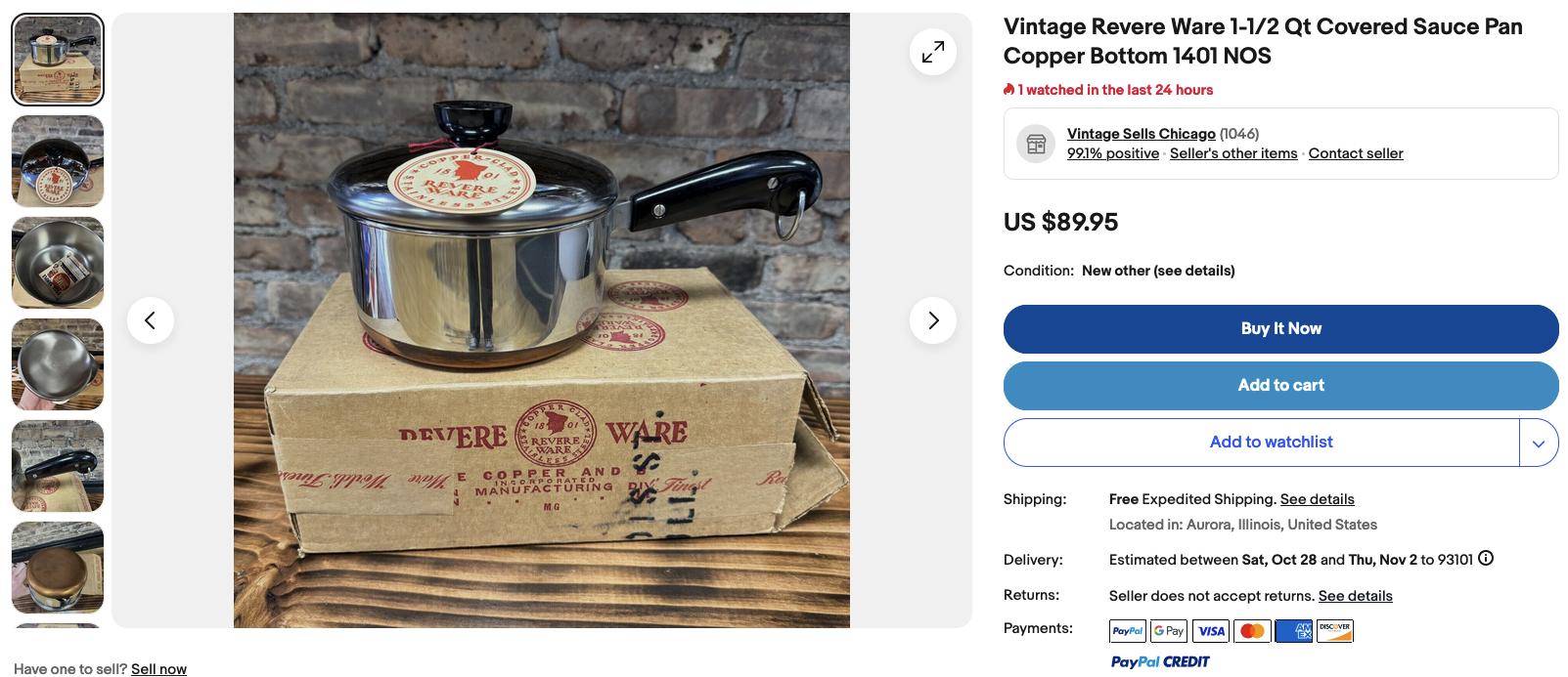 Brand new vintage sauce pan on eBay - Revere Ware Parts